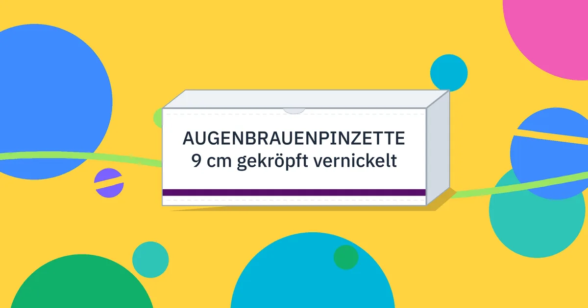 Symbolbild: Packung mit der Aufschrift AUGENBRAUENPINZETTE 9 cm gekröpft vernickelt (PZN 18106839) – Verfügbarkeit und Bezug in Apotheken in Frankfurt am Main