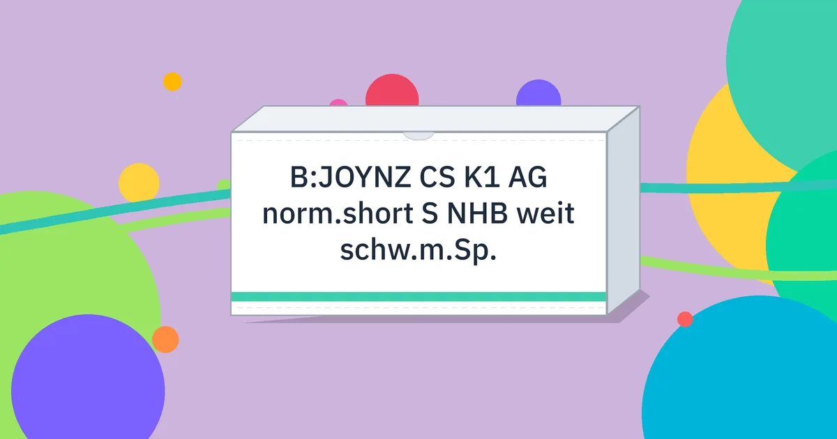 Symbolbild: Packung mit der Aufschrift B:JOYNZ CS K1 AG norm.short S NHB weit schw.m.Sp. (PZN 20535571) – Verfügbarkeit und Bezug in Apotheken in Frankfurt am Main