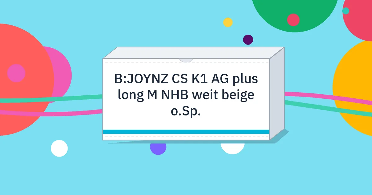 Symbolbild: Packung mit der Aufschrift B:JOYNZ CS K1 AG plus long M NHB weit beige o.Sp. (PZN 20535878) – Verfügbarkeit und Bezug in Apotheken in Frankfurt am Main