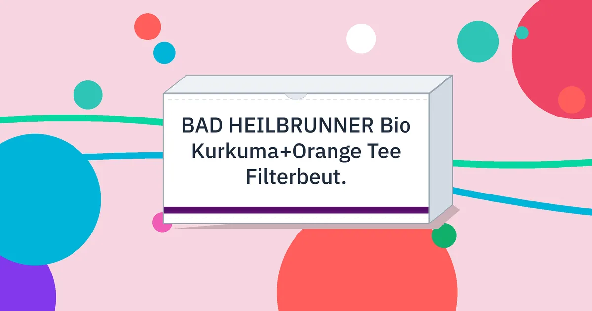 Symbolbild: Packung mit der Aufschrift BAD HEILBRUNNER Bio Kurkuma+Orange Tee Filterbeut. (PZN 17941333) – Verfügbarkeit und Bezug in Apotheken in Frankfurt am Main