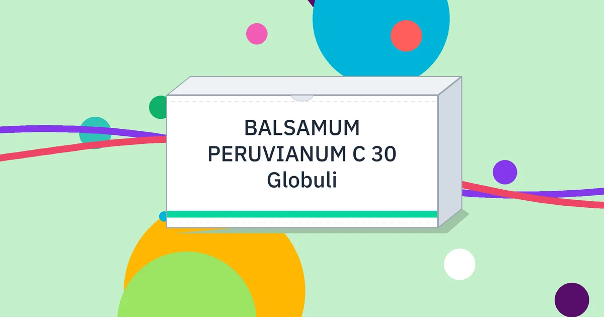 Symbolbild: Packung mit der Aufschrift BALSAMUM PERUVIANUM C 30 Globuli (PZN 07594729) – Verfügbarkeit und Bezug in Apotheken in Frankfurt am Main