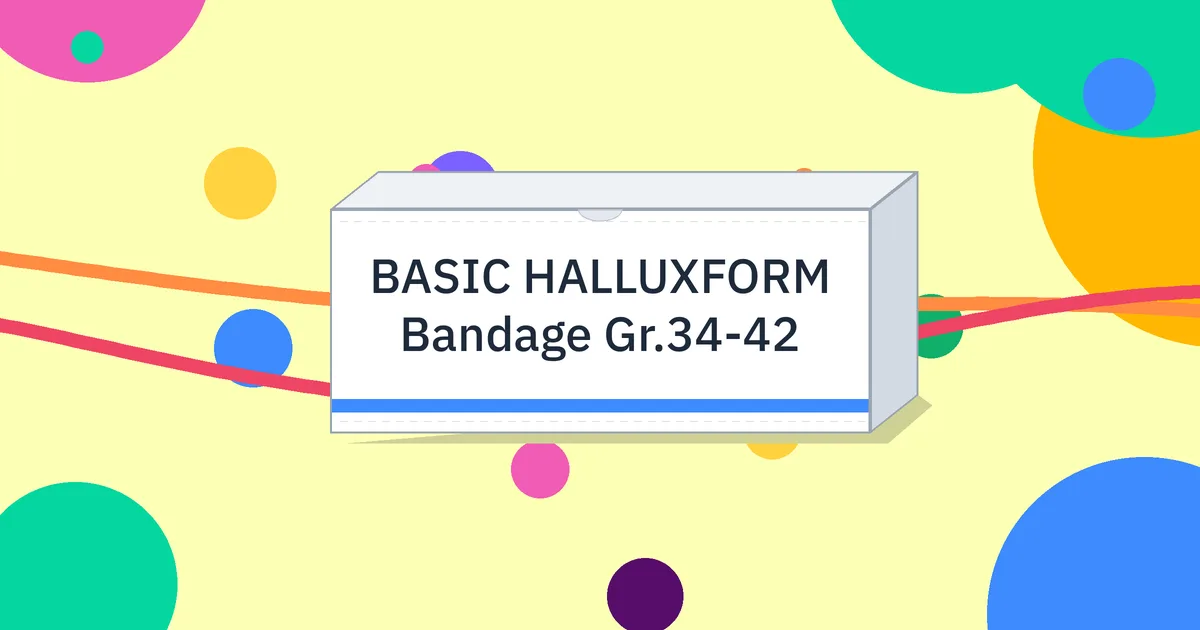 Symbolbild: Packung mit der Aufschrift BASIC HALLUXFORM Bandage Gr.34-42 (PZN 15380882) – Verfügbarkeit und Bezug in Apotheken in Frankfurt am Main