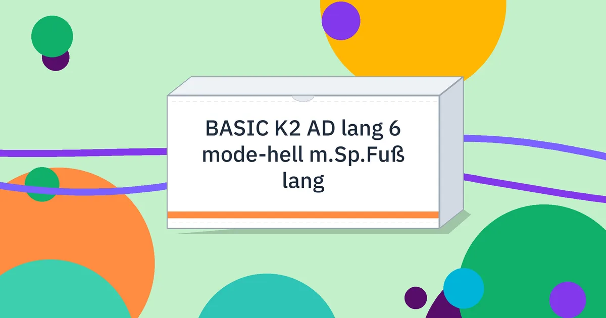 Symbolbild: Packung mit der Aufschrift BASIC K2 AD lang 6 mode-hell m.Sp.Fuß lang (PZN 20265775) – Verfügbarkeit und Bezug in Apotheken in Frankfurt am Main