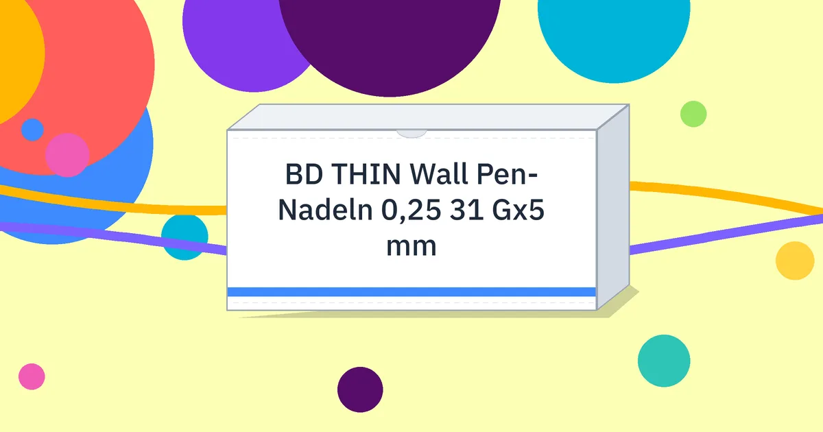 Symbolbild: Packung mit der Aufschrift BD THIN Wall Pen-Nadeln 0,25 31 Gx5 mm (PZN 19461761) – Verfügbarkeit und Bezug in Apotheken in Frankfurt am Main
