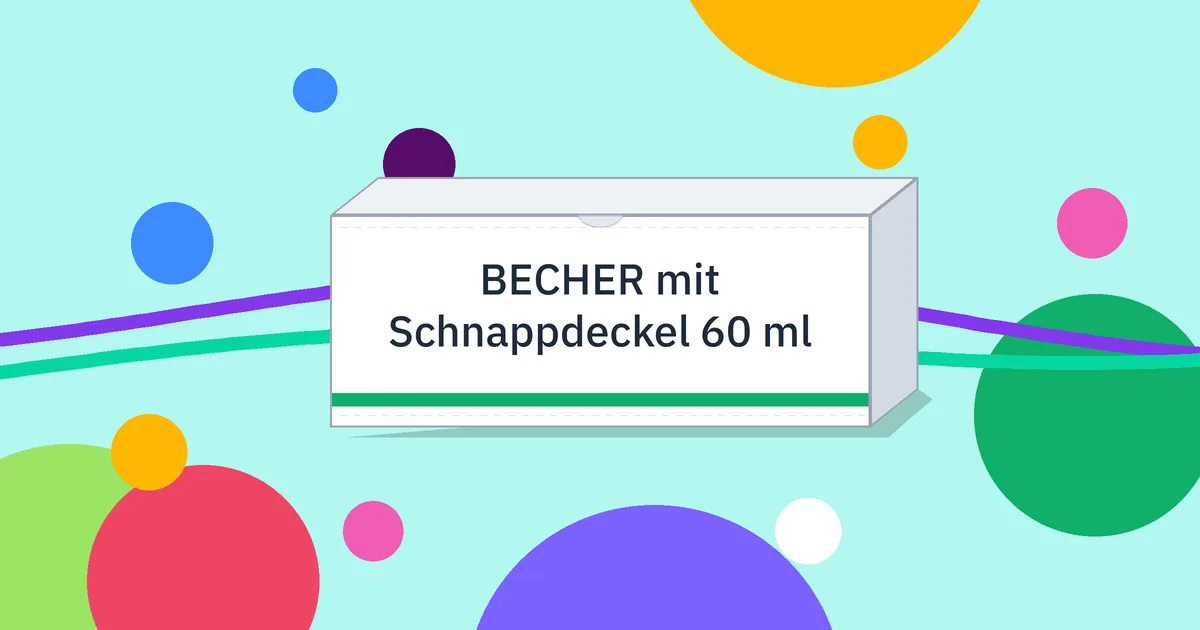 Symbolbild: Packung mit der Aufschrift BECHER mit Schnappdeckel 60 ml (PZN 10539740) – Verfügbarkeit und Bezug in Apotheken in Frankfurt am Main