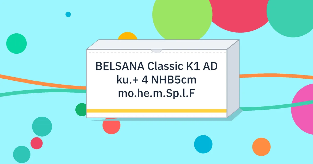 Symbolbild: Packung mit der Aufschrift BELSANA Classic K1 AD ku.+ 4 NHB5cm mo.he.m.Sp.l.F (PZN 19256104) – Verfügbarkeit und Bezug in Apotheken in Frankfurt am Main
