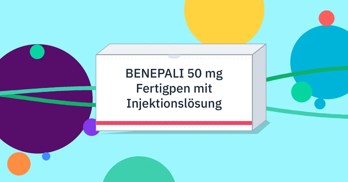 Symbolbild: Packung mit der Aufschrift BENEPALI 50 mg Fertigpen mit Injektionslösung (PZN 13865345) – Verfügbarkeit und Bezug in Apotheken in Frankfurt am Main