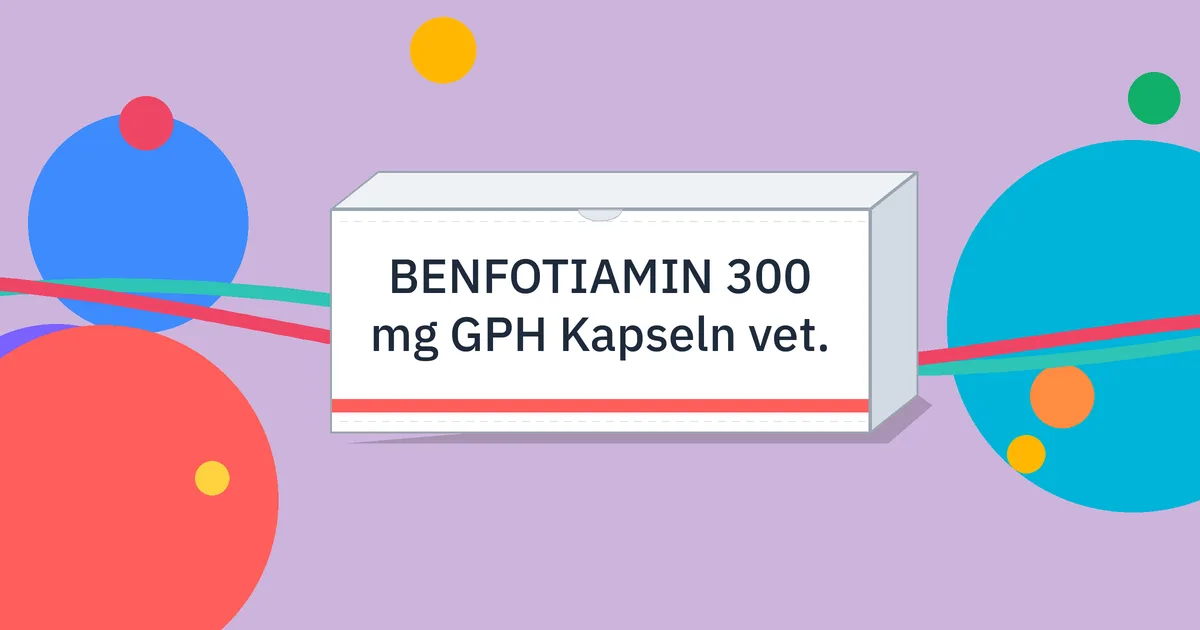 Symbolbild: Packung mit der Aufschrift BENFOTIAMIN 300 mg GPH Kapseln vet. (PZN 19248406) – Verfügbarkeit und Bezug in Apotheken in Frankfurt am Main