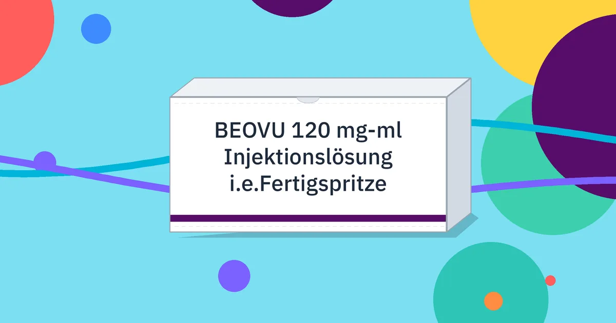 Symbolbild: Packung mit der Aufschrift BEOVU 120 mg-ml Injektionslösung i.e.Fertigspritze (PZN 19279401) – Verfügbarkeit und Bezug in Apotheken in Frankfurt am Main