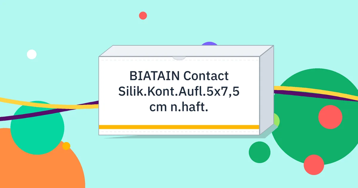 Symbolbild: Packung mit der Aufschrift BIATAIN Contact Silik.Kont.Aufl.5x7,5 cm n.haft. (PZN 15628721) – Verfügbarkeit und Bezug in Apotheken in Frankfurt am Main