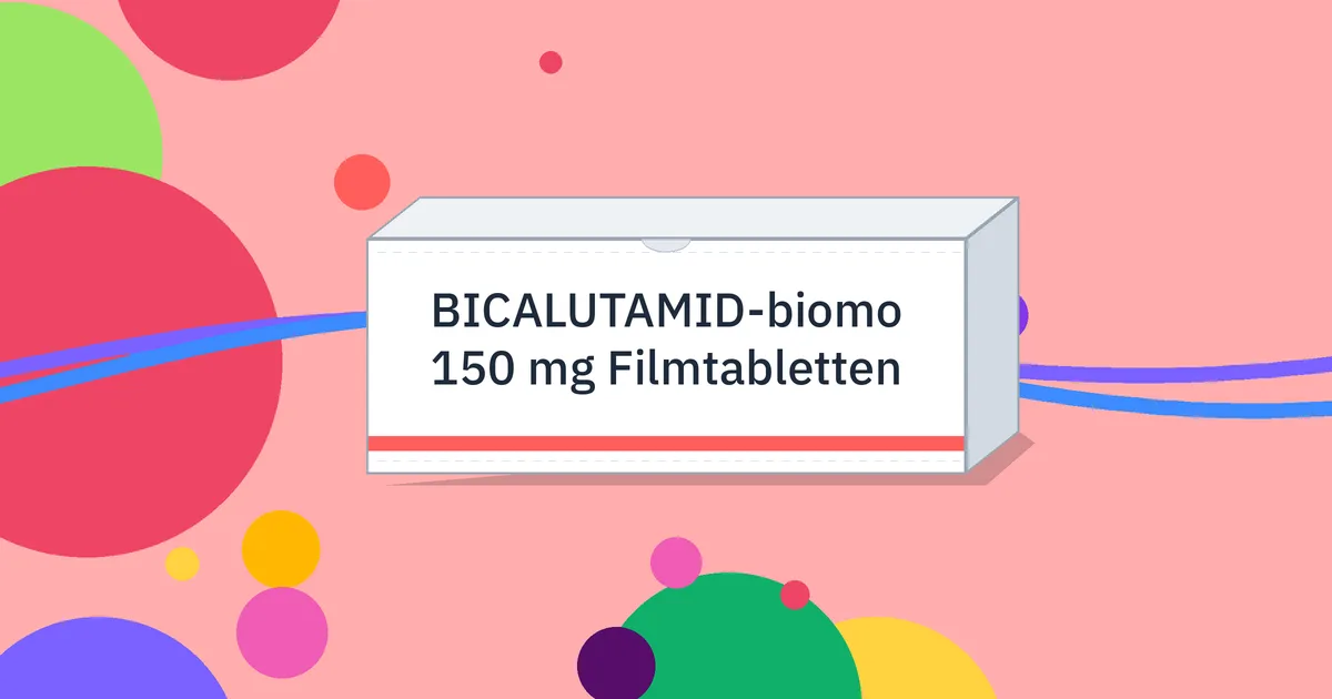 Symbolbild: Packung mit der Aufschrift BICALUTAMID-biomo 150 mg Filmtabletten (PZN 07356585) – Verfügbarkeit und Bezug in Apotheken in Frankfurt am Main