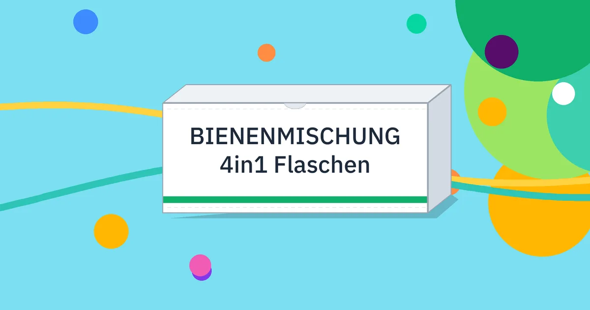 Symbolbild: Packung mit der Aufschrift BIENENMISCHUNG 4in1 Flaschen (PZN 17189473) – Verfügbarkeit und Bezug in Apotheken in Frankfurt am Main