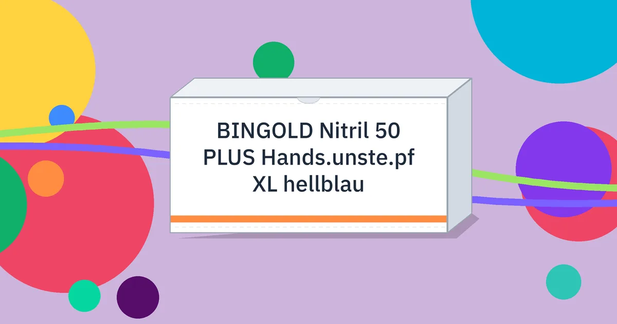 Symbolbild: Packung mit der Aufschrift BINGOLD Nitril 50 PLUS Hands.unste.pf XL hellblau (PZN 20040303) – Verfügbarkeit und Bezug in Apotheken in Frankfurt am Main