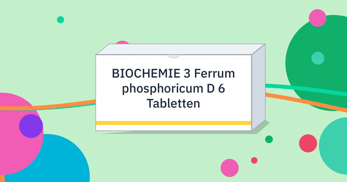 Symbolbild: Packung mit der Aufschrift BIOCHEMIE 3 Ferrum phosphoricum D 6 Tabletten (PZN 03768204) – Verfügbarkeit und Bezug in Apotheken in Frankfurt am Main