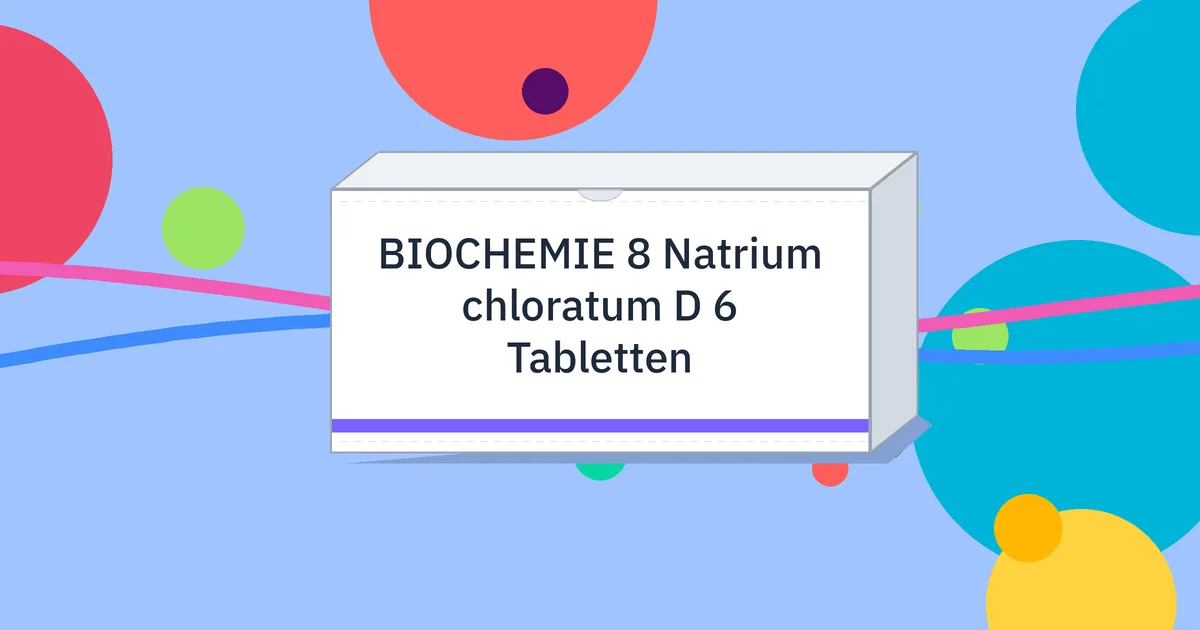 Symbolbild: Packung mit der Aufschrift BIOCHEMIE 8 Natrium chloratum D 6 Tabletten (PZN 01073739) – Verfügbarkeit und Bezug in Apotheken in Frankfurt am Main