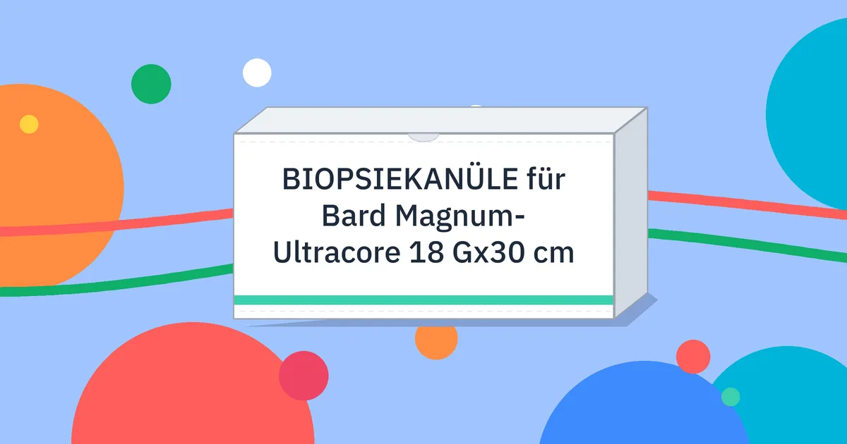 Symbolbild: Packung mit der Aufschrift BIOPSIEKANÜLE für Bard Magnum-Ultracore 18 Gx30 cm (PZN 07096782) – Verfügbarkeit und Bezug in Apotheken in Frankfurt am Main