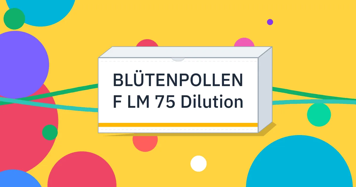 Symbolbild: Packung mit der Aufschrift BLÜTENPOLLEN F LM 75 Dilution (PZN 13389867) – Verfügbarkeit und Bezug in Apotheken in Frankfurt am Main