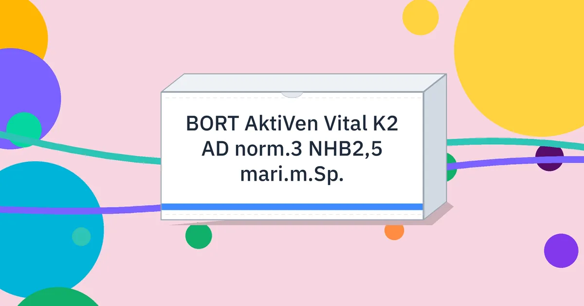 Symbolbild: Packung mit der Aufschrift BORT AktiVen Vital K2 AD norm.3 NHB2,5 mari.m.Sp. (PZN 17499417) – Verfügbarkeit und Bezug in Apotheken in Frankfurt am Main