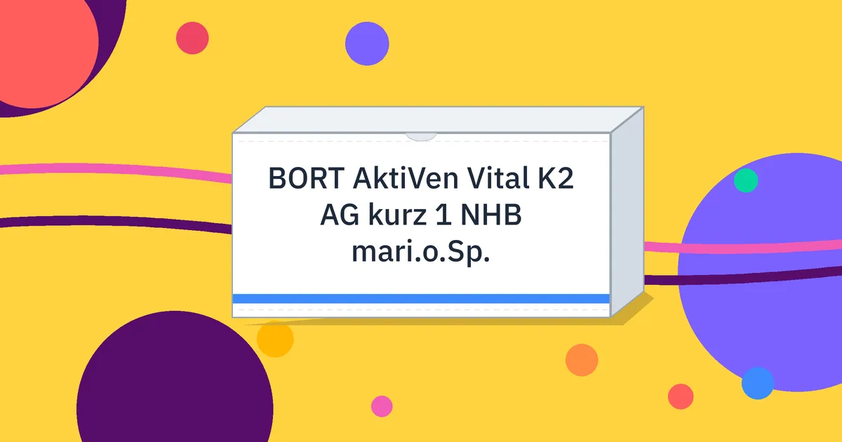 Symbolbild: Packung mit der Aufschrift BORT AktiVen Vital K2 AG kurz 1 NHB mari.o.Sp. (PZN 13732839) – Verfügbarkeit und Bezug in Apotheken in Frankfurt am Main