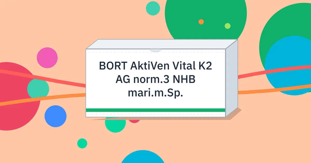 Symbolbild: Packung mit der Aufschrift BORT AktiVen Vital K2 AG norm.3 NHB mari.m.Sp. (PZN 13733112) – Verfügbarkeit und Bezug in Apotheken in Frankfurt am Main