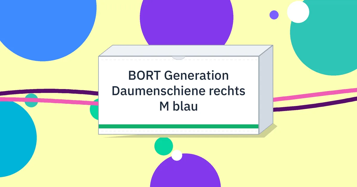 Symbolbild: Packung mit der Aufschrift BORT Generation Daumenschiene rechts M blau (PZN 11581508) – Verfügbarkeit und Bezug in Apotheken in Frankfurt am Main