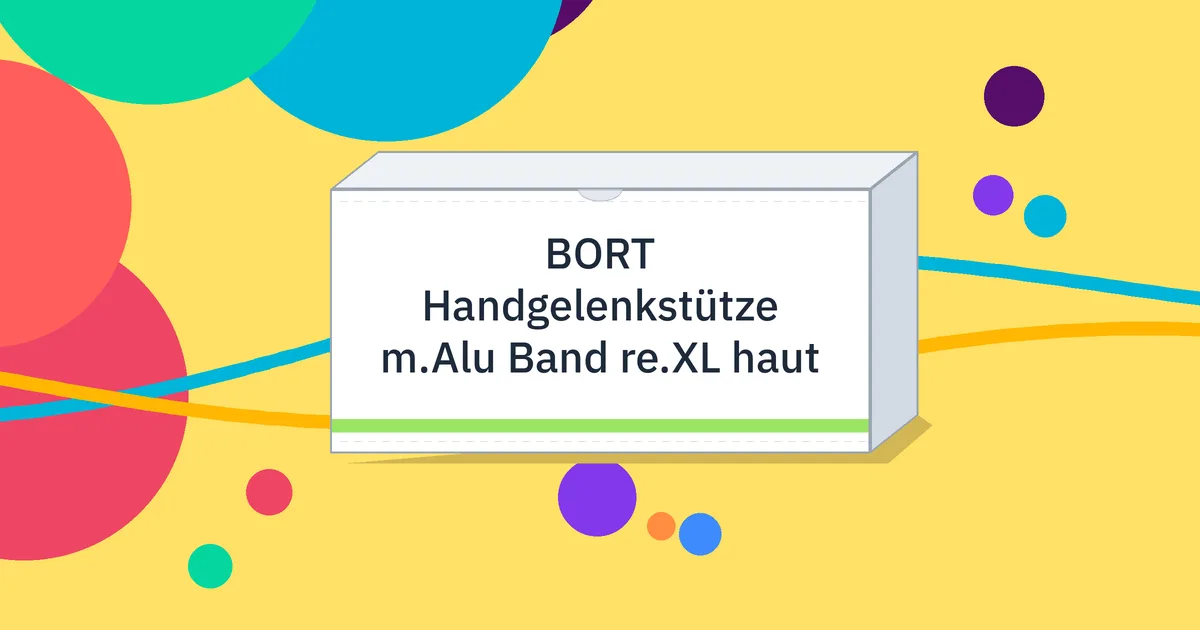 Symbolbild: Packung mit der Aufschrift BORT Handgelenkstütze m.Alu Band re.XL haut (PZN 04125230) – Verfügbarkeit und Bezug in Apotheken in Frankfurt am Main