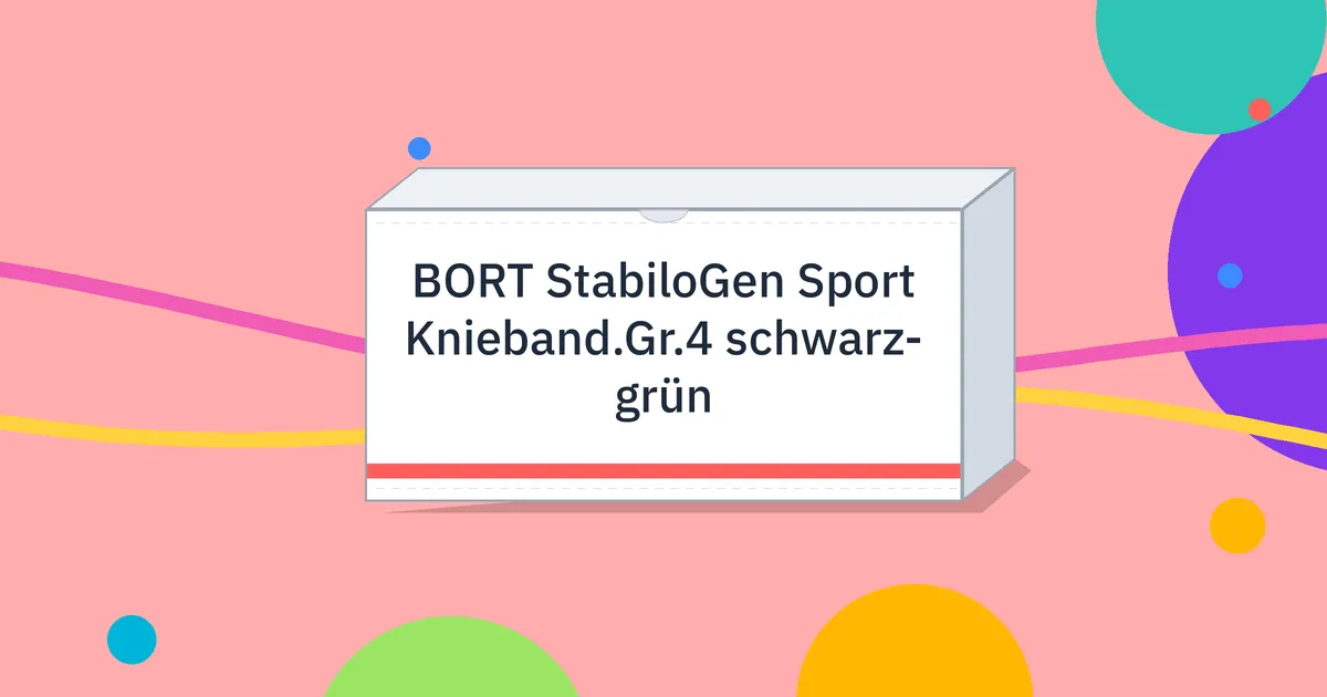 Symbolbild: Packung mit der Aufschrift BORT StabiloGen Sport Knieband.Gr.4 schwarz-grün (PZN 16846727) – Verfügbarkeit und Bezug in Apotheken in Frankfurt am Main