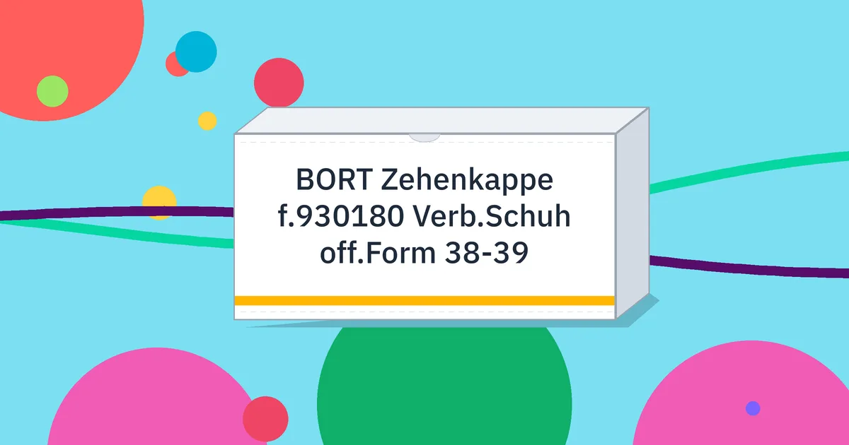 Symbolbild: Packung mit der Aufschrift BORT Zehenkappe f.930180 Verb.Schuh off.Form 38-39 (PZN 16847589) – Verfügbarkeit und Bezug in Apotheken in Frankfurt am Main