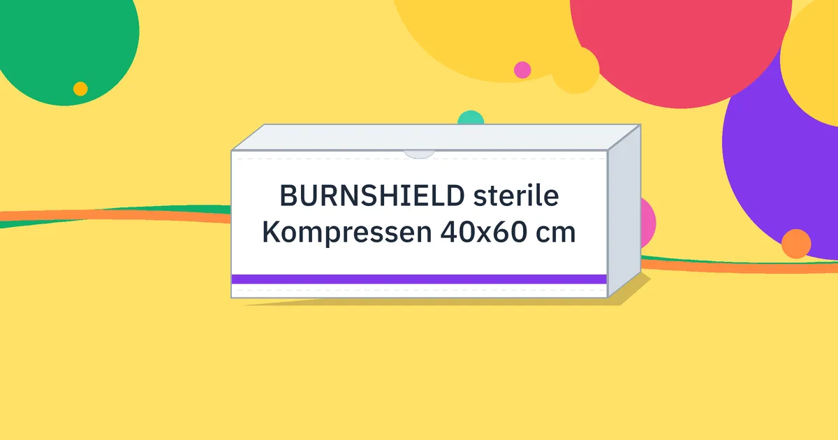 Symbolbild: Packung mit der Aufschrift BURNSHIELD sterile Kompressen 40x60 cm (PZN 18669956) – Verfügbarkeit und Bezug in Apotheken in Frankfurt am Main