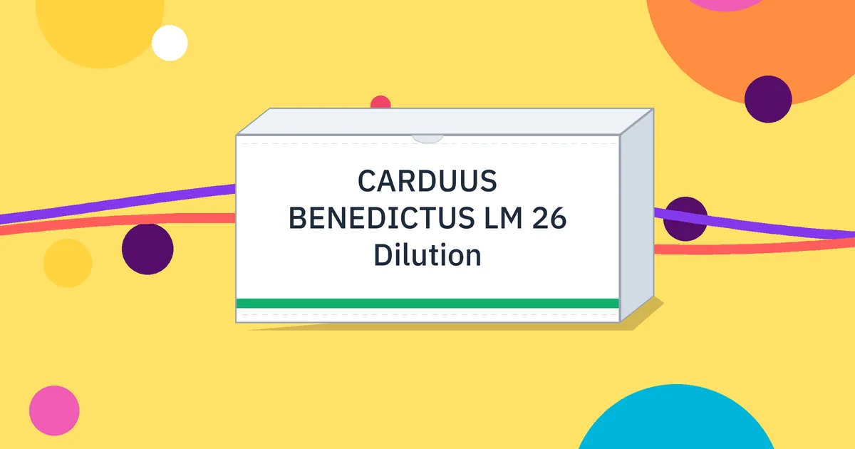 Symbolbild: Packung mit der Aufschrift CARDUUS BENEDICTUS LM 26 Dilution (PZN 13430274) – Verfügbarkeit und Bezug in Apotheken in Frankfurt am Main