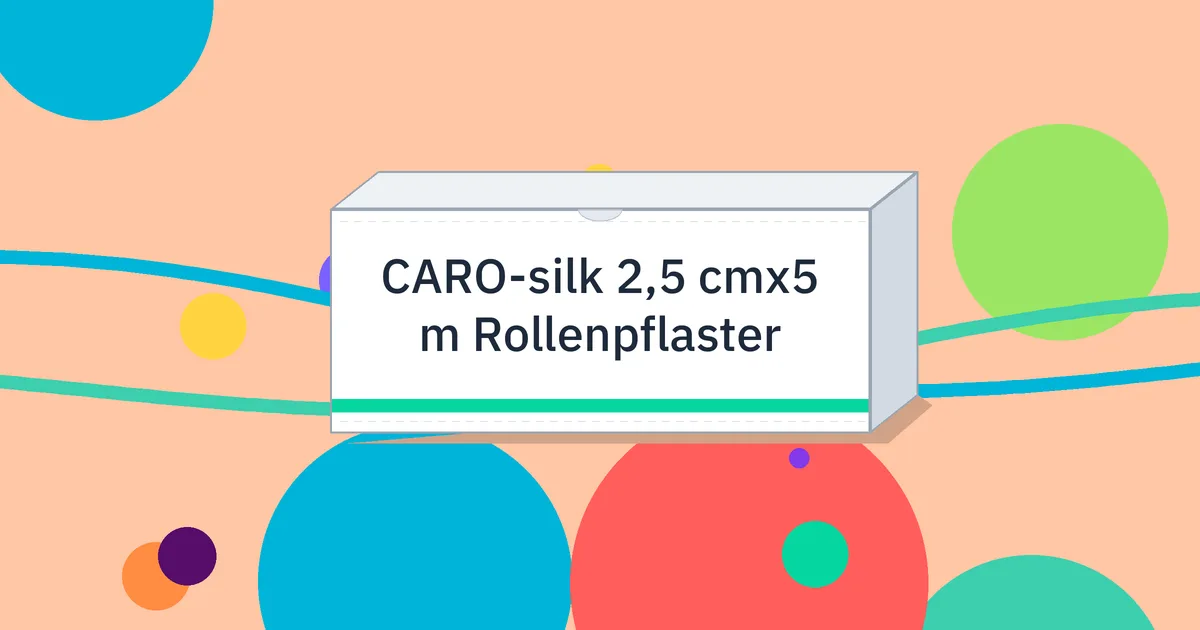 Symbolbild: Packung mit der Aufschrift CARO-silk 2,5 cmx5 m Rollenpflaster (PZN 11670583) – Verfügbarkeit und Bezug in Apotheken in Frankfurt am Main