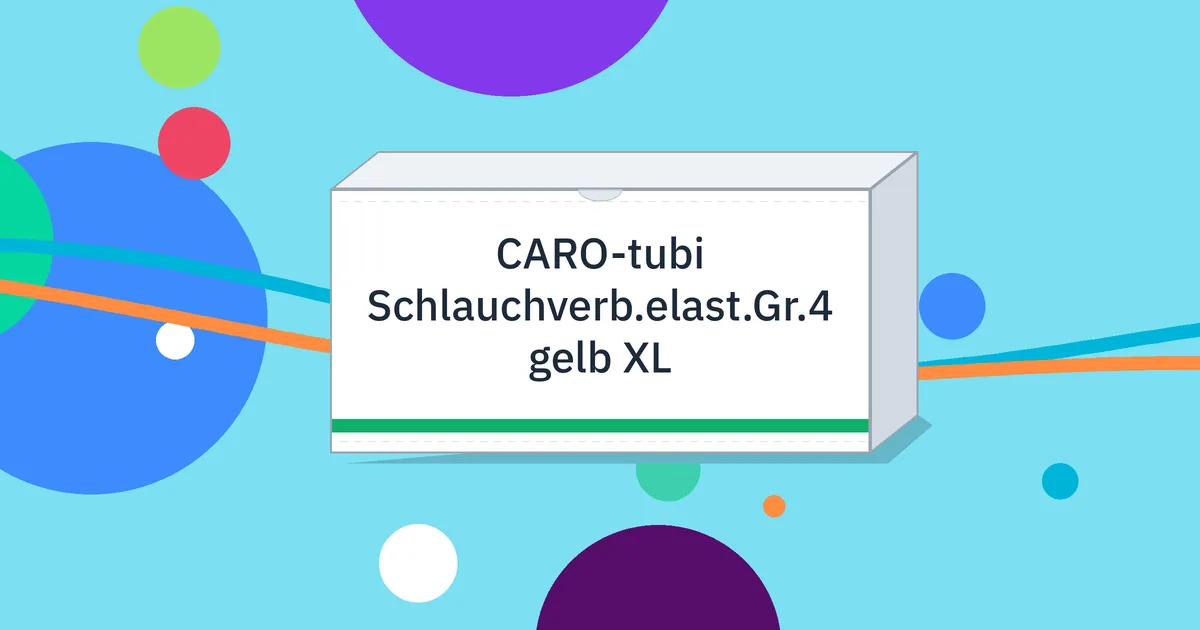 Symbolbild: Packung mit der Aufschrift CARO-tubi Schlauchverb.elast.Gr.4 gelb XL (PZN 11670790) – Verfügbarkeit und Bezug in Apotheken in Frankfurt am Main