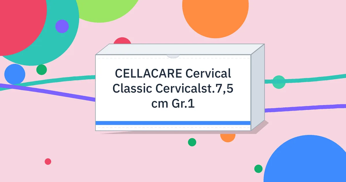 Symbolbild: Packung mit der Aufschrift CELLACARE Cervical Classic Cervicalst.7,5 cm Gr.1 (PZN 20549225) – Verfügbarkeit und Bezug in Apotheken in Frankfurt am Main