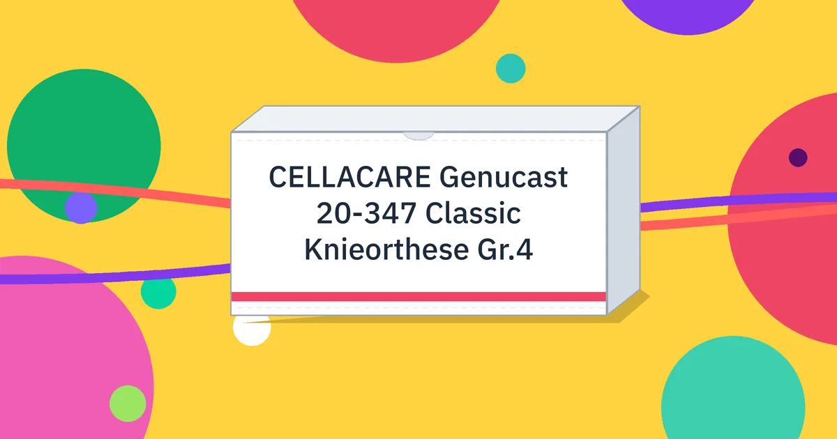 Symbolbild: Packung mit der Aufschrift CELLACARE Genucast 20-347 Classic Knieorthese Gr.4 (PZN 14366791) – Verfügbarkeit und Bezug in Apotheken in Frankfurt am Main