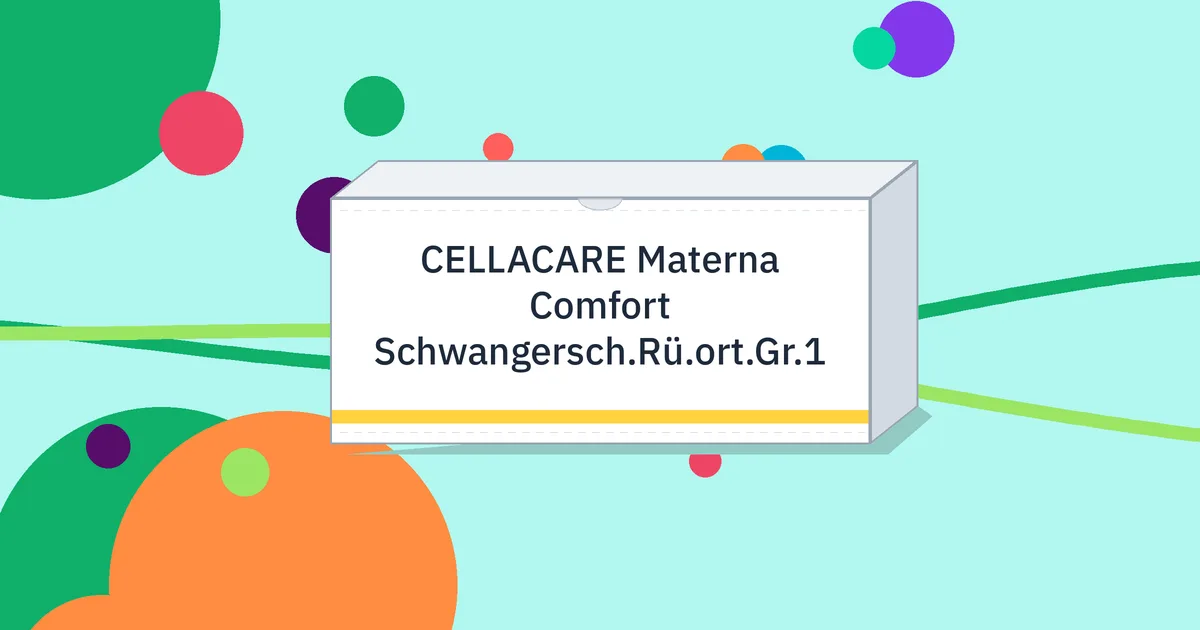 Symbolbild: Packung mit der Aufschrift CELLACARE Materna Comfort Schwangersch.Rü.ort.Gr.1 (PZN 14039862) – Verfügbarkeit und Bezug in Apotheken in Frankfurt am Main