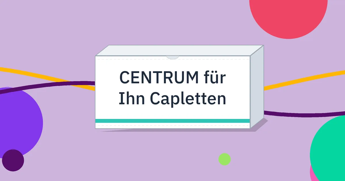 Symbolbild: Packung mit der Aufschrift CENTRUM für Ihn Capletten (PZN 09924697) – Verfügbarkeit und Bezug in Apotheken in Frankfurt am Main