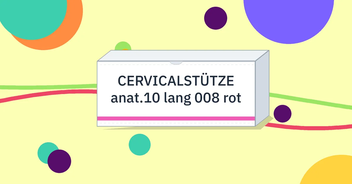 Symbolbild: Packung mit der Aufschrift CERVICALSTÜTZE anat.10 lang 008 rot (PZN 08895686) – Verfügbarkeit und Bezug in Apotheken in Frankfurt am Main