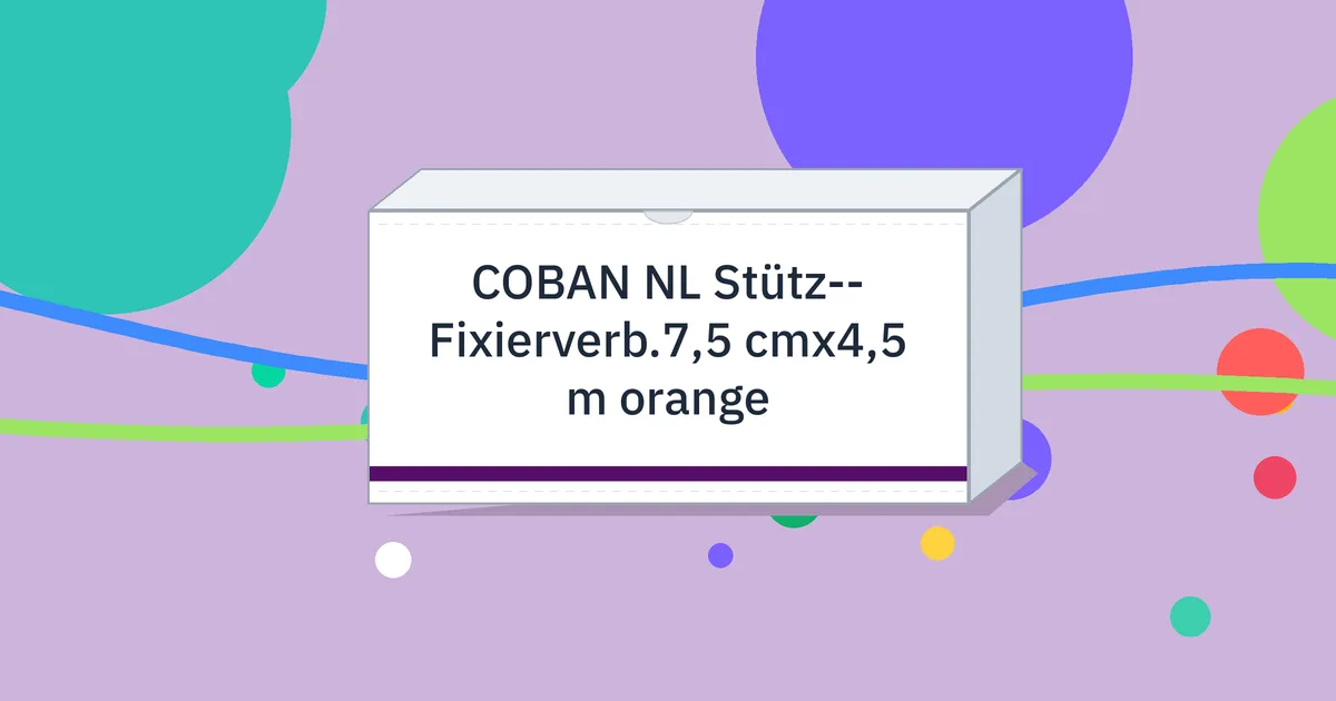 Symbolbild: Packung mit der Aufschrift COBAN NL Stütz--Fixierverb.7,5 cmx4,5 m orange (PZN 18065968) – Verfügbarkeit und Bezug in Apotheken in Frankfurt am Main