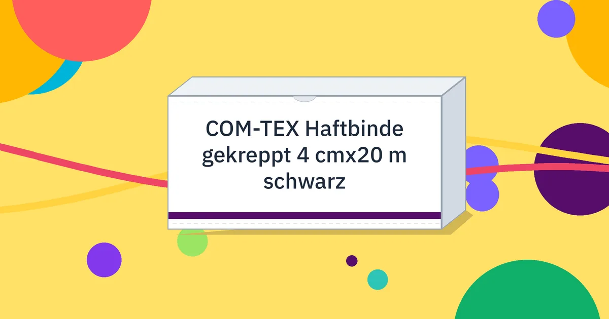 Symbolbild: Packung mit der Aufschrift COM-TEX Haftbinde gekreppt 4 cmx20 m schwarz (PZN 18469631) – Verfügbarkeit und Bezug in Apotheken in Frankfurt am Main