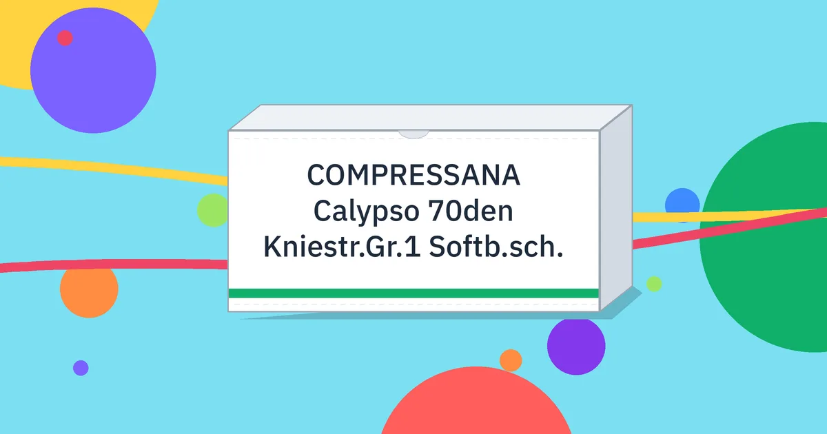 Symbolbild: Packung mit der Aufschrift COMPRESSANA Calypso 70den Kniestr.Gr.1 Softb.sch. (PZN 07719639) – Verfügbarkeit und Bezug in Apotheken in Frankfurt am Main
