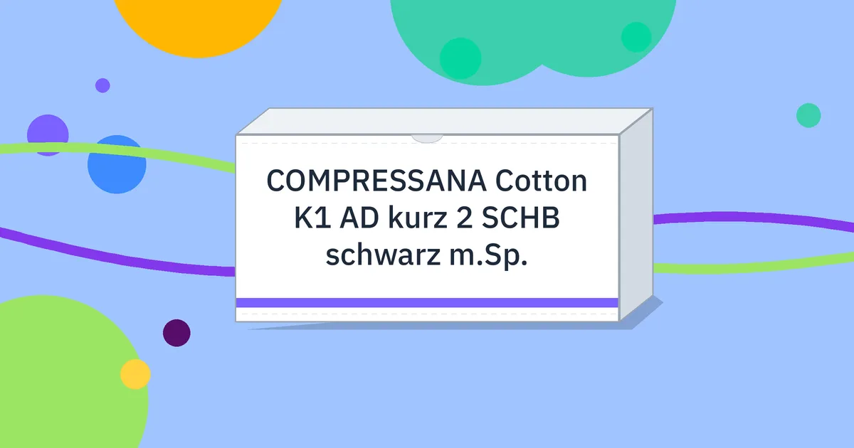 Symbolbild: Packung mit der Aufschrift COMPRESSANA Cotton K1 AD kurz 2 SCHB schwarz m.Sp. (PZN 16959207) – Verfügbarkeit und Bezug in Apotheken in Frankfurt am Main