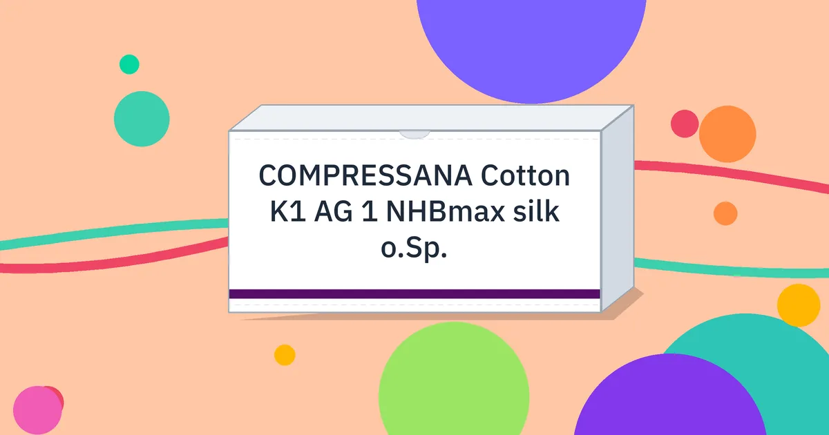 Symbolbild: Packung mit der Aufschrift COMPRESSANA Cotton K1 AG 1 NHBmax silk o.Sp. (PZN 11392799) – Verfügbarkeit und Bezug in Apotheken in Frankfurt am Main