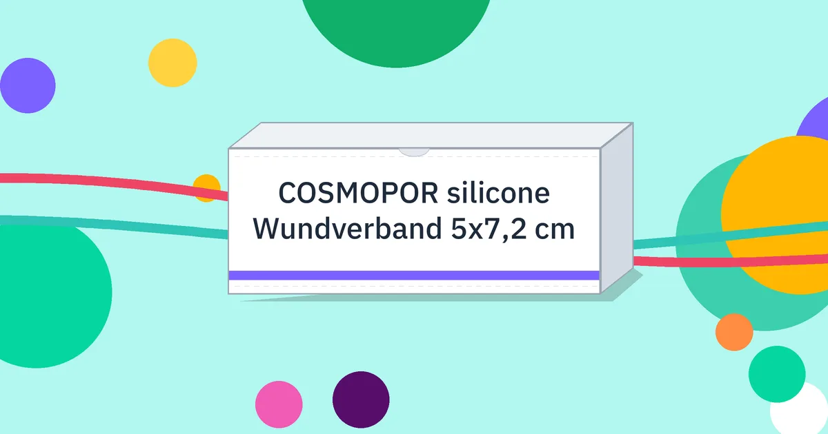 Symbolbild: Packung mit der Aufschrift COSMOPOR silicone Wundverband 5x7,2 cm (PZN 17417750) – Verfügbarkeit und Bezug in Apotheken in Frankfurt am Main