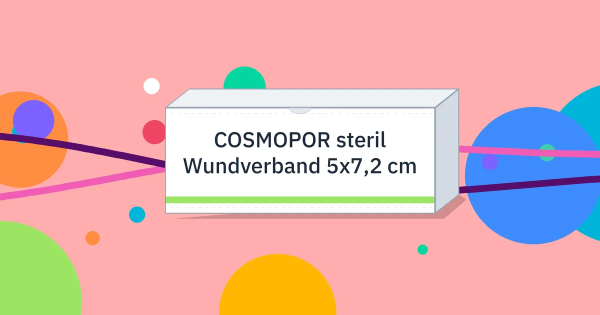 Symbolbild: Packung mit der Aufschrift COSMOPOR steril Wundverband 5x7,2 cm (PZN 15782273) – Verfügbarkeit und Bezug in Apotheken in Frankfurt am Main