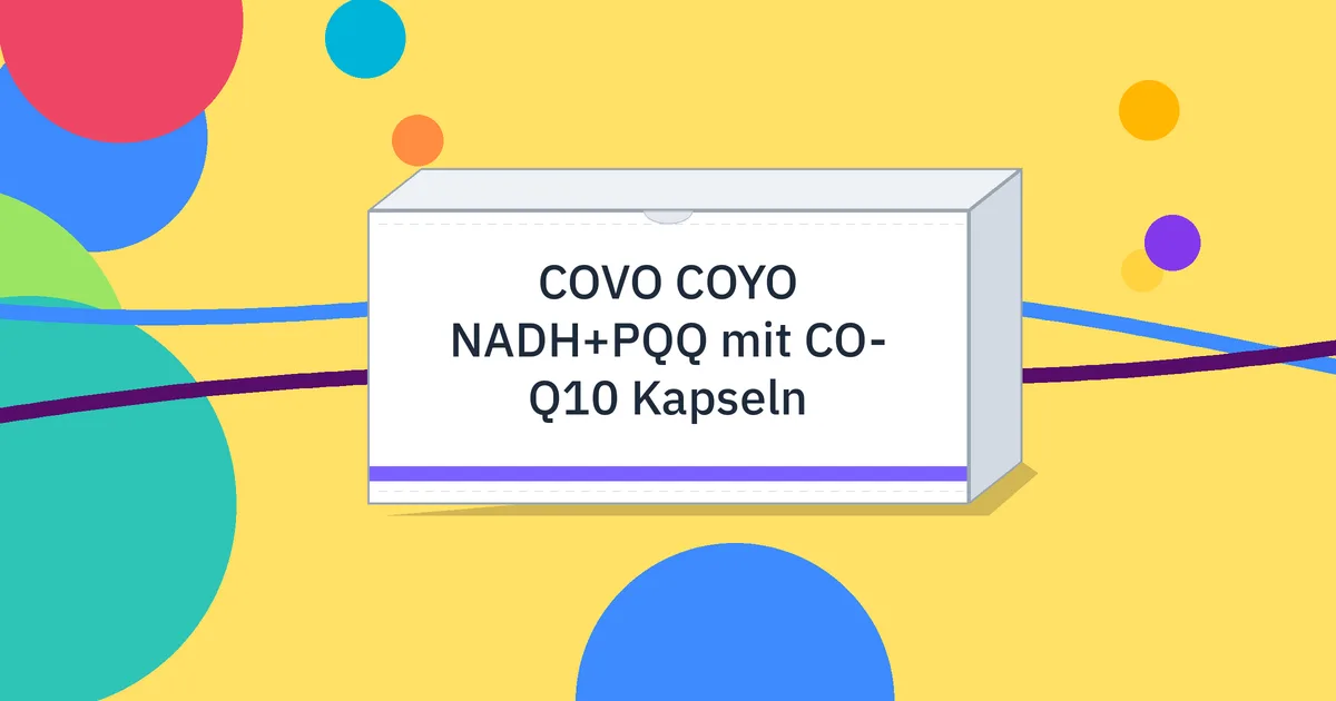 Symbolbild: Packung mit der Aufschrift COVO COYO NADH+PQQ mit CO-Q10 Kapseln (PZN 19705140) – Verfügbarkeit und Bezug in Apotheken in Frankfurt am Main