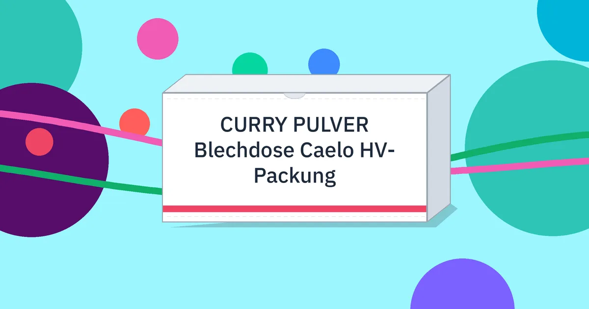 Symbolbild: Packung mit der Aufschrift CURRY PULVER Blechdose Caelo HV-Packung (PZN 11032486) – Verfügbarkeit und Bezug in Apotheken in Frankfurt am Main