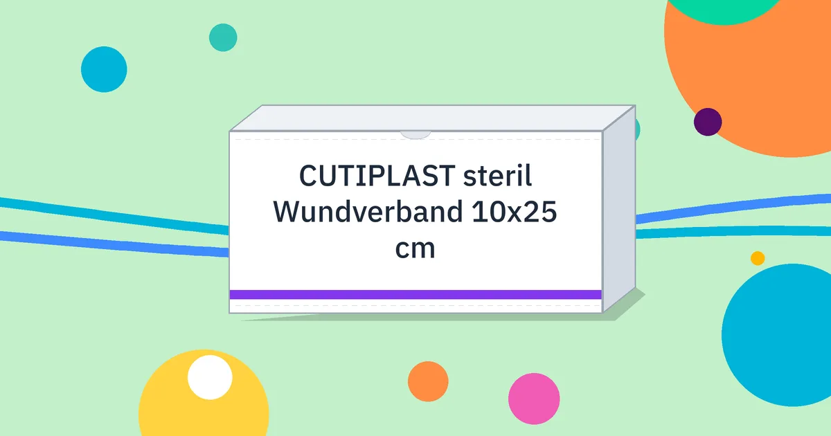 Symbolbild: Packung mit der Aufschrift CUTIPLAST steril Wundverband 10x25 cm (PZN 19793440) – Verfügbarkeit und Bezug in Apotheken in Frankfurt am Main