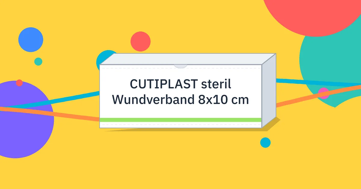 Symbolbild: Packung mit der Aufschrift CUTIPLAST steril Wundverband 8x10 cm (PZN 14306180) – Verfügbarkeit und Bezug in Apotheken in Frankfurt am Main