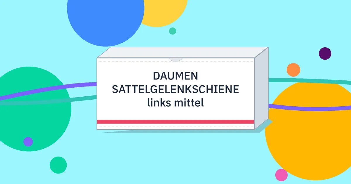 Symbolbild: Packung mit der Aufschrift DAUMEN SATTELGELENKSCHIENE links mittel (PZN 02639657) – Verfügbarkeit und Bezug in Apotheken in Frankfurt am Main
