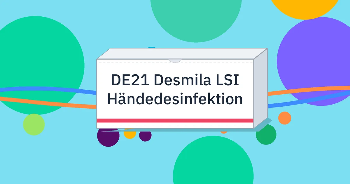 Symbolbild: Packung mit der Aufschrift DE21 Desmila LSI Händedesinfektion (PZN 16762545) – Verfügbarkeit und Bezug in Apotheken in Frankfurt am Main
